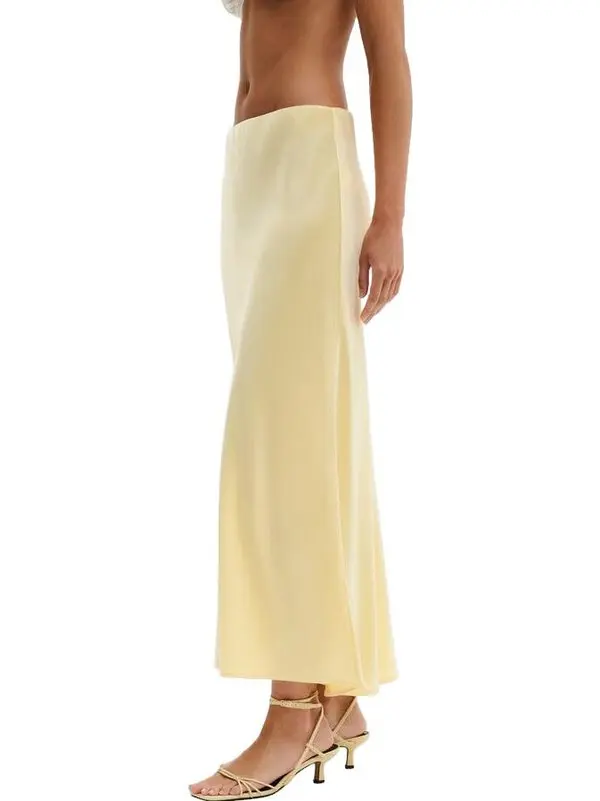 MALINA Aubree Satin Midi Skirt - Light Lemon
