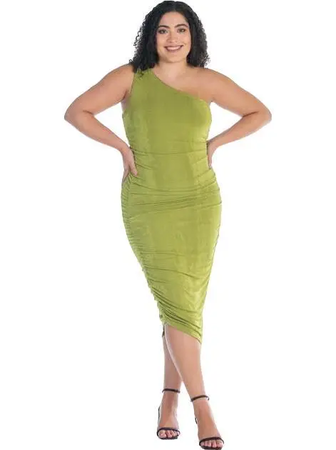 24SEVEN COMFORT APPAREL One-shoulder Ruched Bodycon Dress - Avocado