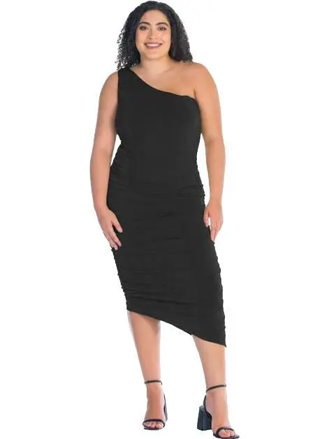 24SEVEN COMFORT APPAREL One-shoulder Ruched Bodycon Dress - Black