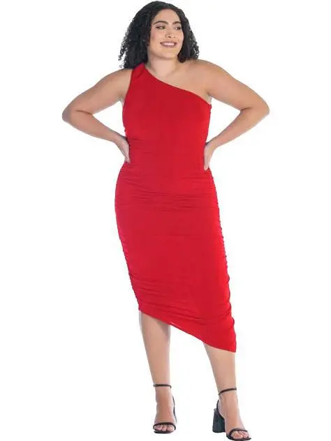 24SEVEN COMFORT APPAREL One-shoulder Ruched Bodycon Dress - Red