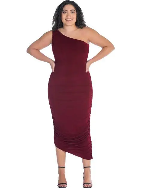 24SEVEN COMFORT APPAREL One-shoulder Ruched Bodycon Dress - Wine