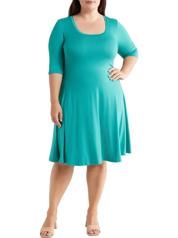 24SEVEN COMFORT APPAREL Scoop Neck Jersey Dress - Jade