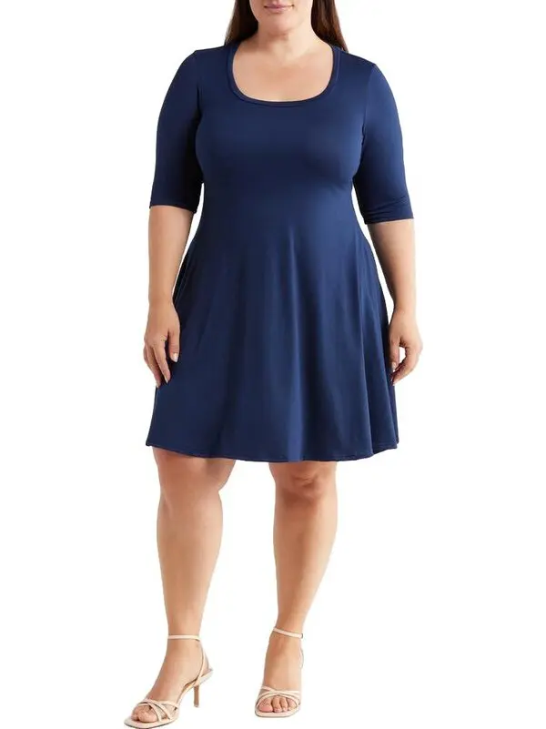 24SEVEN COMFORT APPAREL Scoop Neck Jersey Dress - Navy