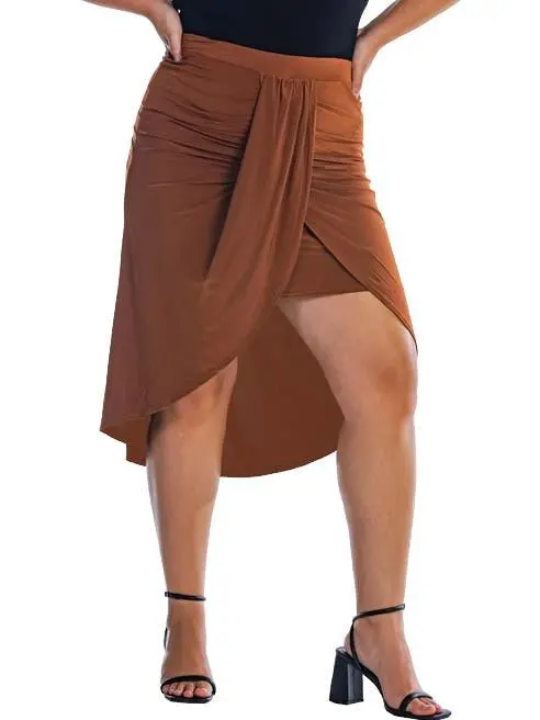 24SEVEN COMFORT APPAREL Knee Length Tulip Skirt - Tobacco