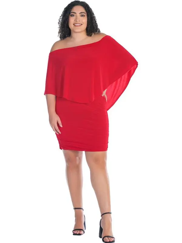 24SEVEN COMFORT APPAREL Convertible Bodycon Mini Dress With Ruffled Sleeves - Red