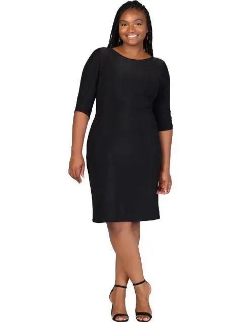24SEVEN COMFORT APPAREL Elbow Length Sleeve Shimmer Mini Dress - Black
