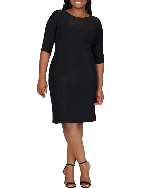 24SEVEN COMFORT APPAREL Shimmer Knit Body-con Dress - Black