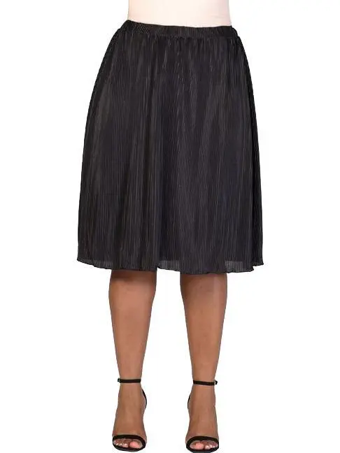 24SEVEN COMFORT APPAREL Elastic Waistband Party Midi Skirt - Black