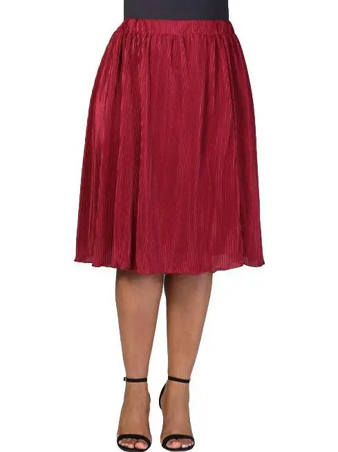24SEVEN COMFORT APPAREL Elastic Waistband Party Midi Skirt - Wine