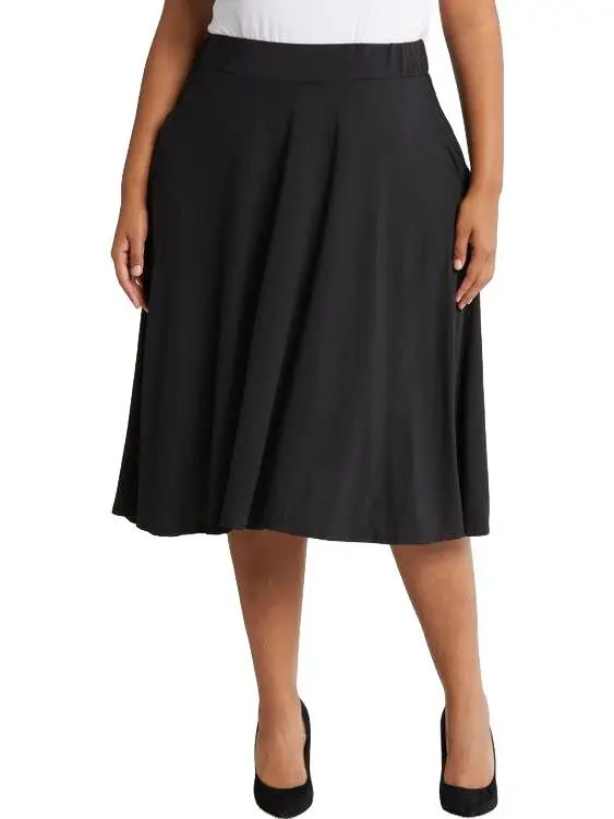 24SEVEN COMFORT APPAREL Flowy Jersey Midi Skirt - Black