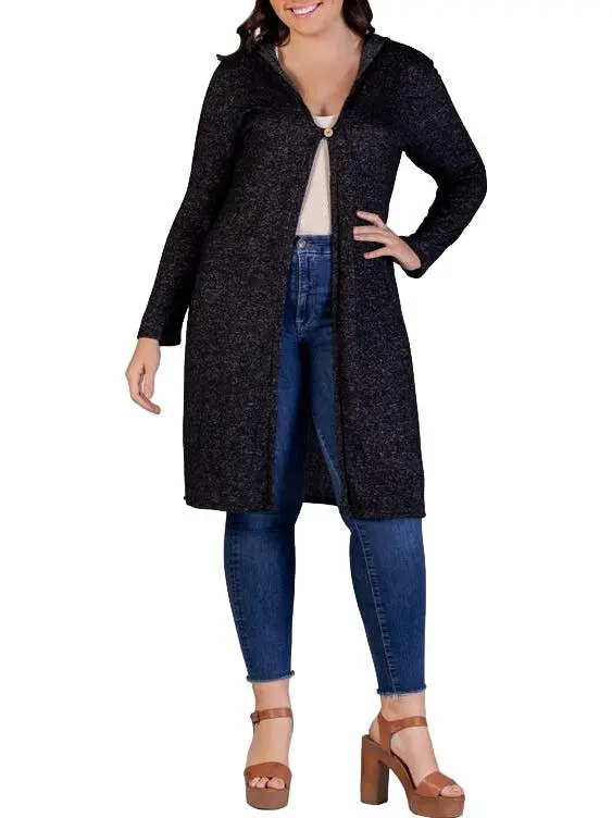 24SEVEN COMFORT APPAREL Long Hooded Knit Jacket - Black