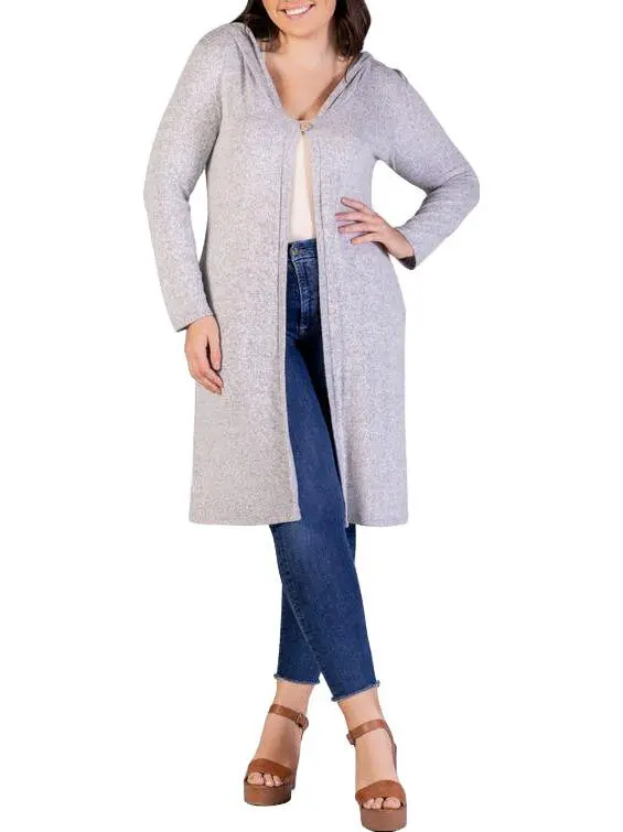 24SEVEN COMFORT APPAREL Long Hooded Knit Jacket - Grey