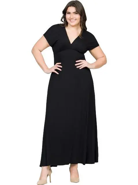 24SEVEN COMFORT APPAREL Empire Waist V-neck Maxi Dress - Black