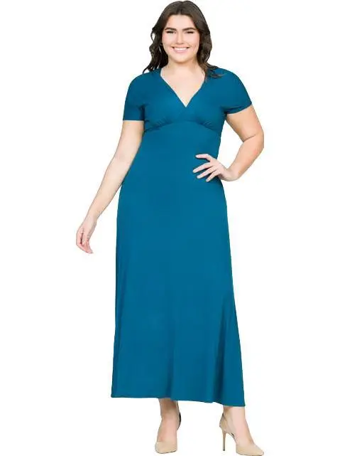 24SEVEN COMFORT APPAREL Empire Waist V-neck Maxi Dress - Teal