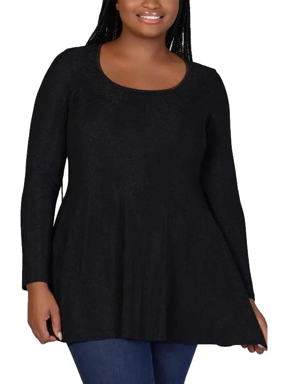 24SEVEN COMFORT APPAREL Metallic Tunic Top - Black