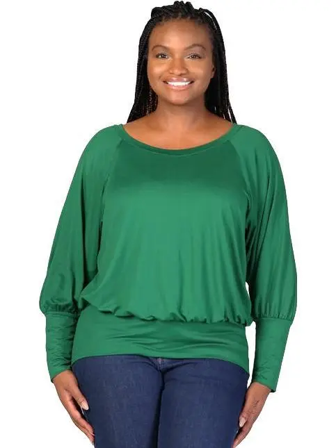 24SEVEN COMFORT APPAREL Round Neck Blouson Sleeve Top - Emerald