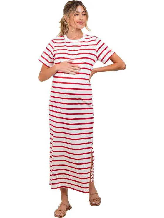 PINKBLUSH Striped Side Slit Maxi Dress - Red