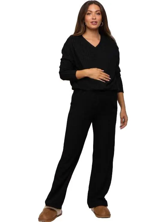 PINKBLUSH Ribbed Soft Knit Long Sleeve Pajama Set - Black