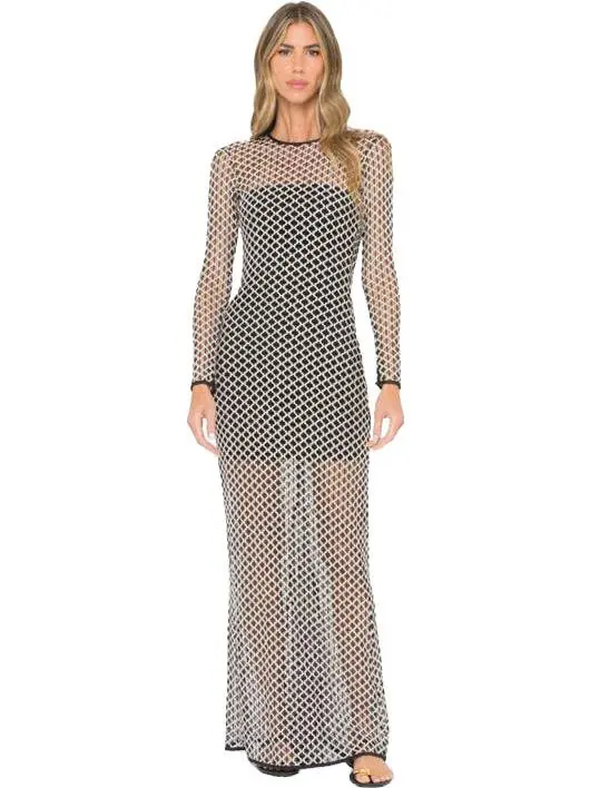 JBQ Gia Fishnet Lace Dress - Black/champagne