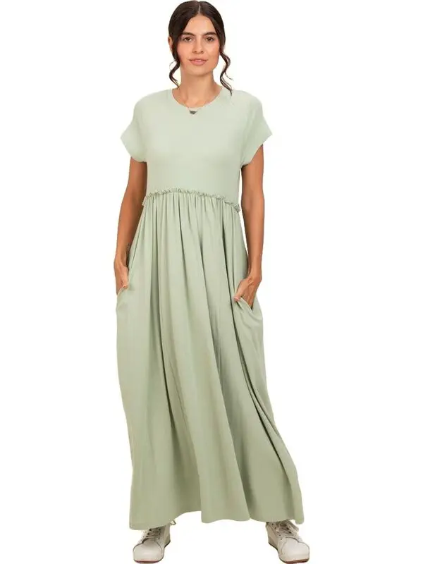 PINKBLUSH Ruffle Trim Empire Waist Maternity Maxi Dress - Light Olive