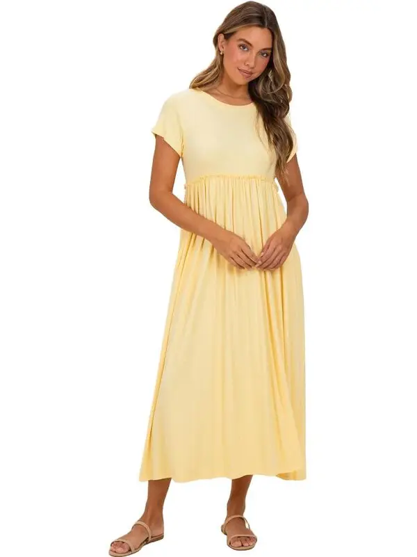 PINKBLUSH Ruffle Trim Empire Waist Maternity Maxi Dress - Yellow