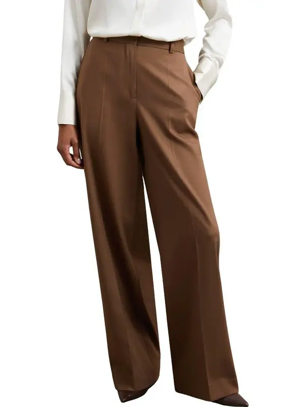 REISS Solene Wool Blend Wide Leg Pants - Tan