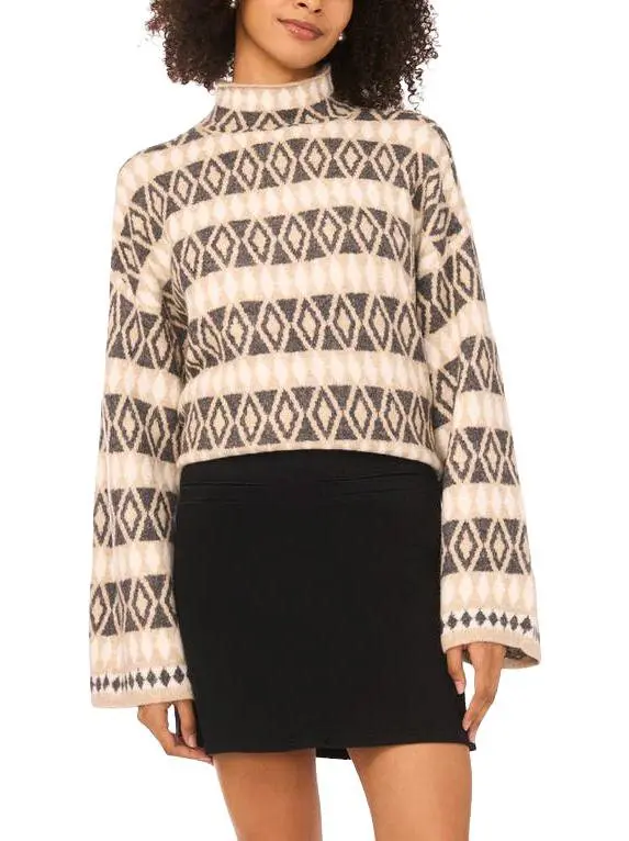 Vince Camuto Diamond Pattern Mock Neck Sweater - Oatmeal
