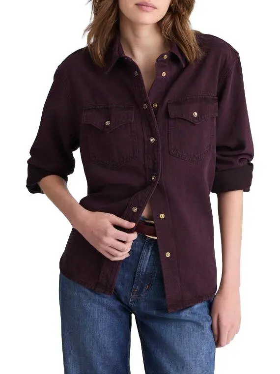 Madewell Airy Oversize Denim Snap-up Shirt - Dark Burgundy