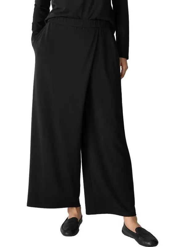 Eileen Fisher Faux-wrap Front Wide-leg Ankle Pants - Black