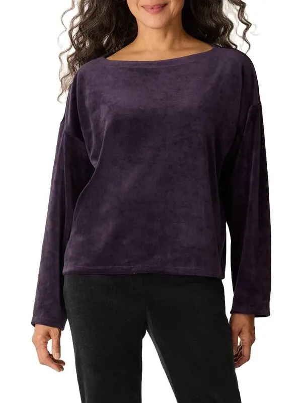 Eileen Fisher Boxy Velvet Top - Aubergine