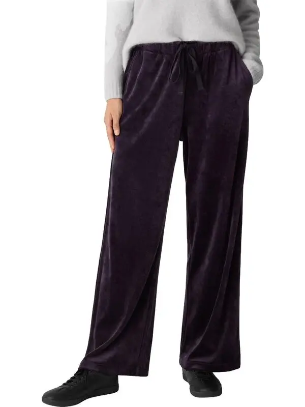 Eileen Fisher Wide Leg Organic Cotton Blend Velour Pants - Aubergine