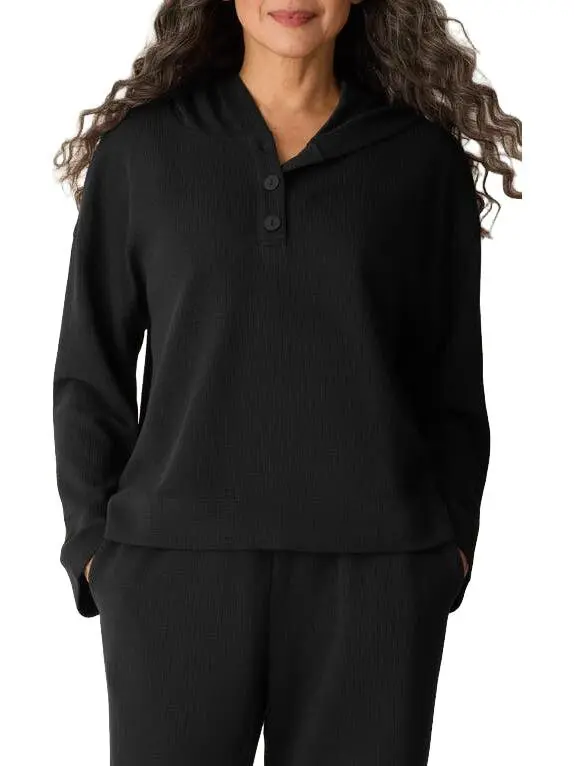 Eileen Fisher Hooded Cotton-blend Thermal Knit Top - Black