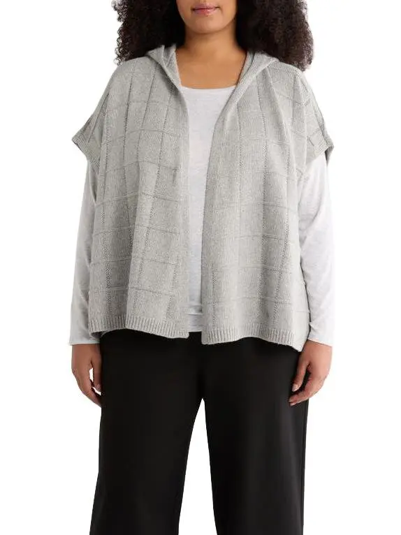 Eileen Fisher Hooded Cotton & Recycled Cashmere Poncho - Dark Pearl