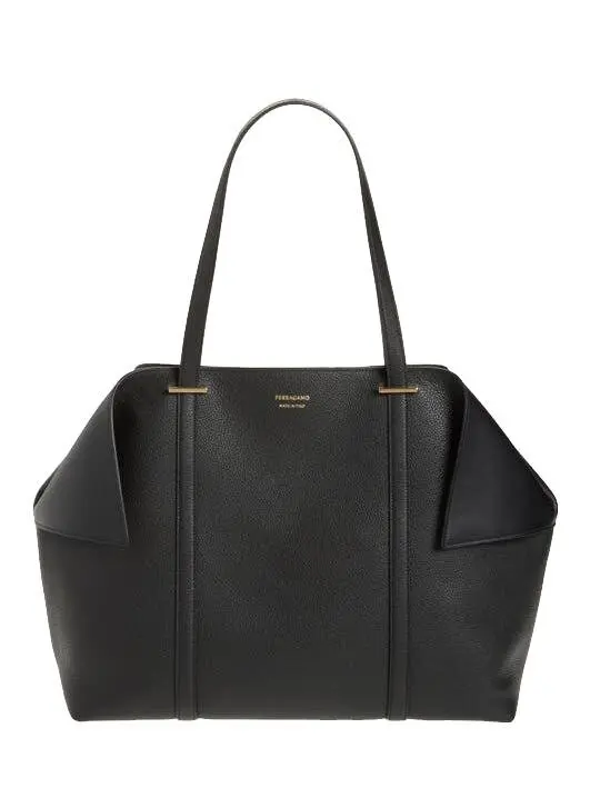 FERRAGAMO Large Folded Suede Tote - Nero