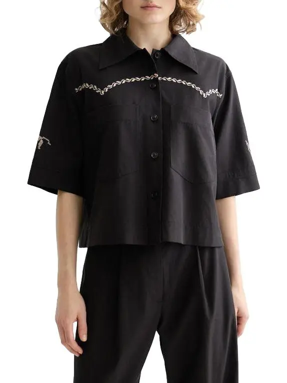 Scotch & Soda Boxy Short-sleeve Button-up Shirt - Meteorite