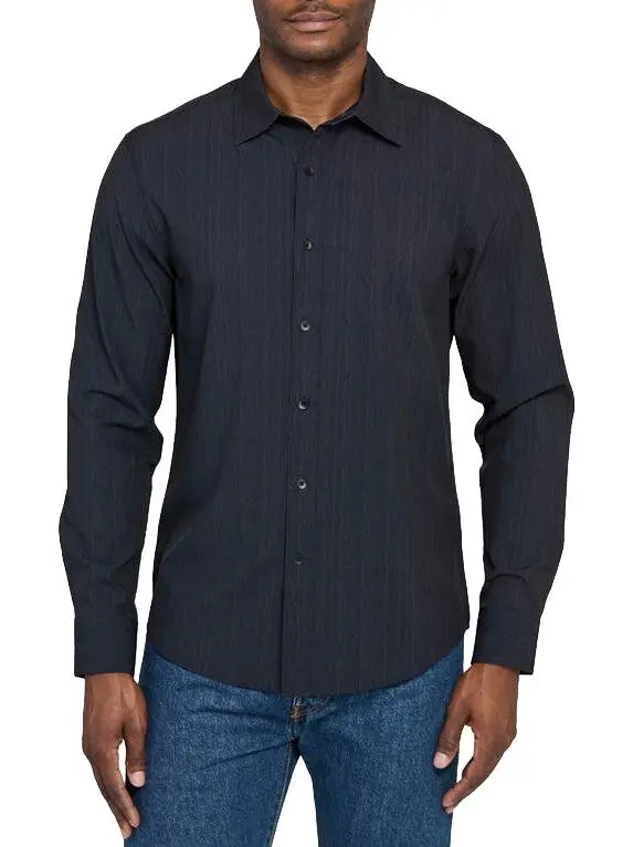 W.R.K Slim Fit Abstract Stripe Performance Button-up Shirt - Navy