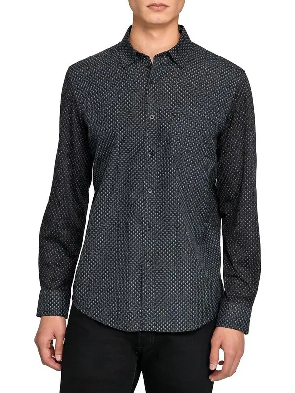 W.R.K Reworked Slim Fit Diamond Print Cotton Button-up Shirt - Black