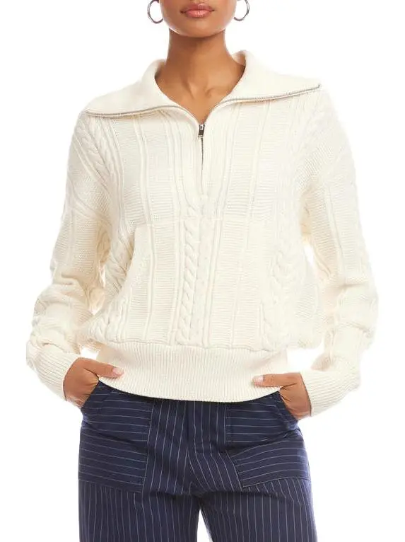Fifteen Twenty Karin Cotton & Wool Blend Half-zip Sweater - Cream