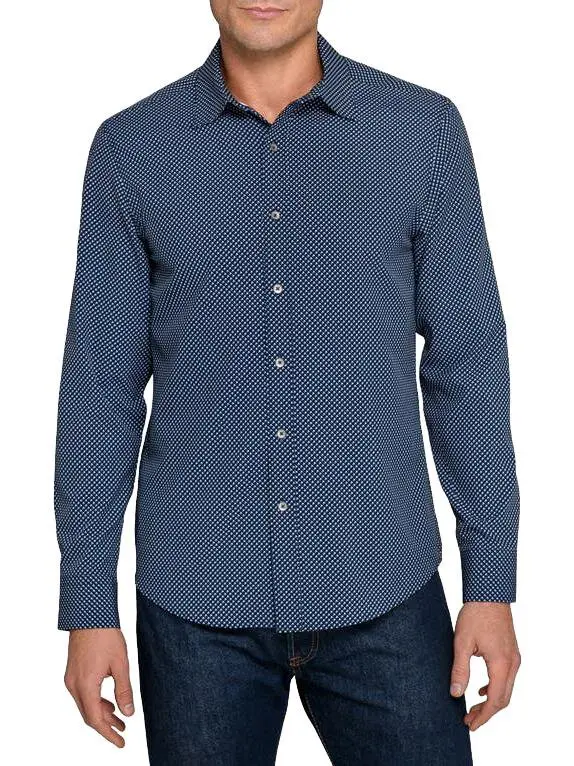 W.R.K Slim Fit Geometric Print Performance Button-up Shirt - Navy