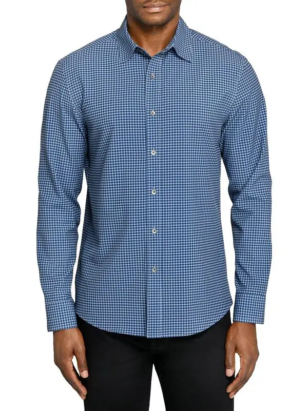 W.R.K Slim Fit Faded Check Performance Button-up Shirt - Navy