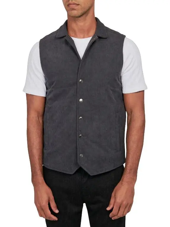W.R.K Slim-fit Camp Collar Corduroy Snap-up Vest - Grey