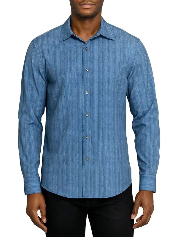 W.R.K Slim Fit Abstract Stripe Performance Button-up Shirt - Indigo