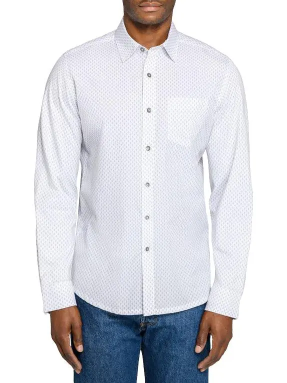W.R.K Reworked Slim Fit Diamond Print Cotton Button-up Shirt - White