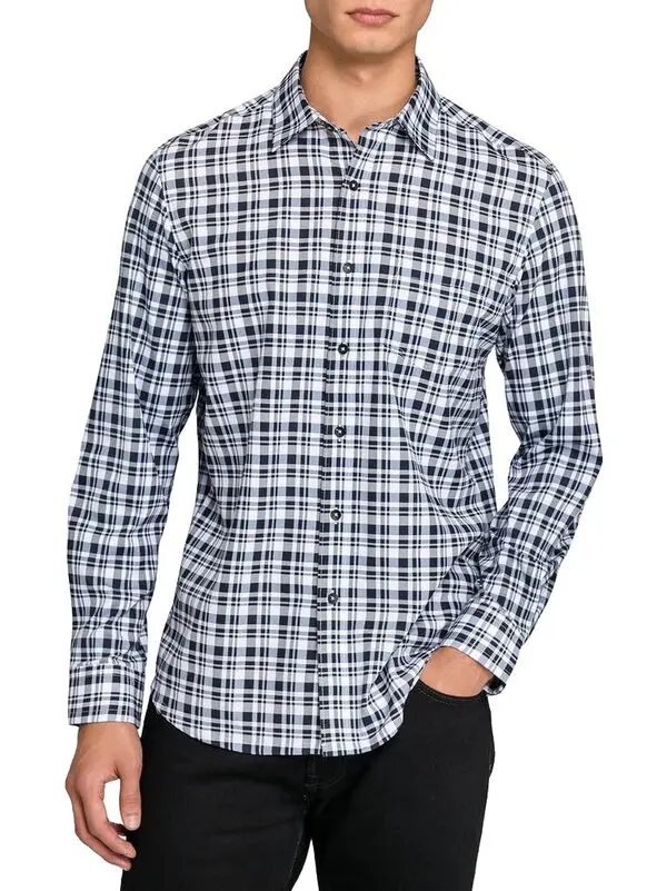 W.R.K Slim Fit Plaid Reworked Cotton Button-up Shirt - White/black