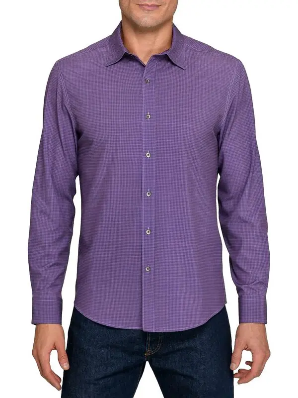 W.R.K Slim Fit Square Geo Print Performance Button-up Shirt - Purple