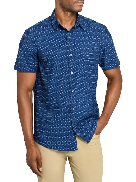 W.R.K Slim Fit Micro Geo Short Sleeve Performance Button-up Shirt - Navy