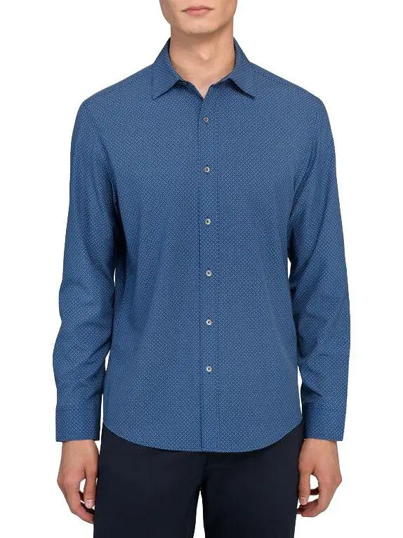 W.R.K Slim Fit Diamond Dot Print Performance Button-up Shirt - Navy