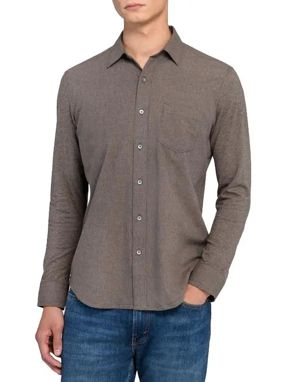 W.R.K Reworked Slim Fit Heathered Cotton Button-up Shirt - Brown