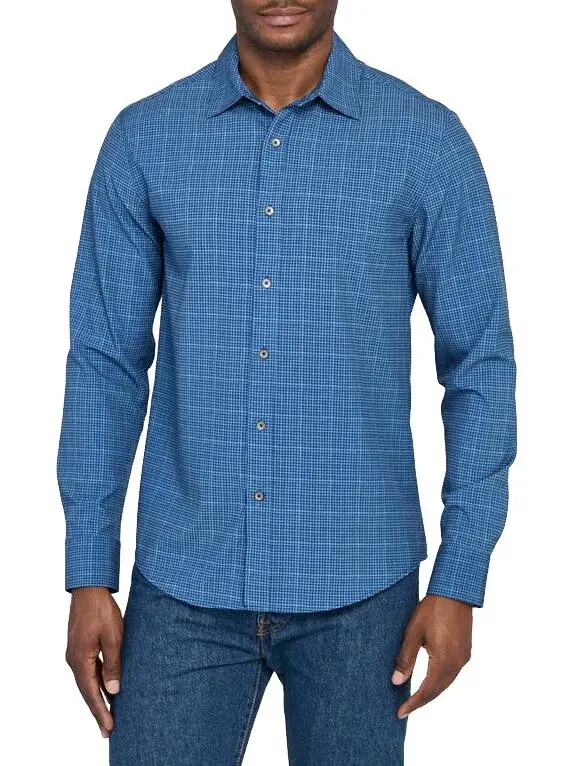 W.R.K Slim Fit Square Geo Print Performance Button-up Shirt - Navy