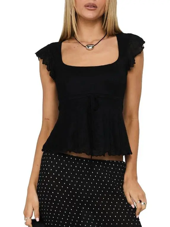 Princess Polly Auroraah Frill Babydoll Top - Black